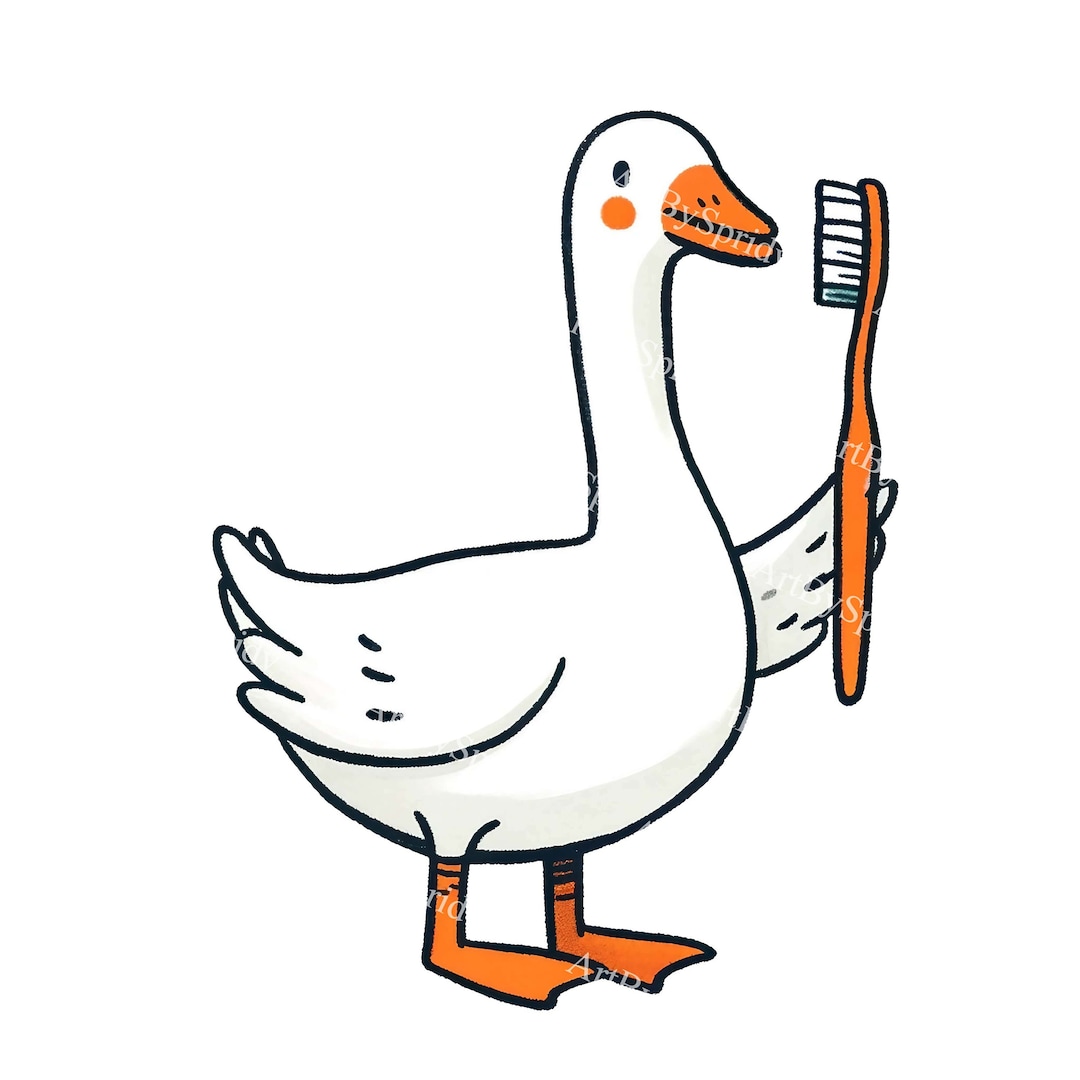 Adorable Goose Holding Toothbrush PNG Clipart - Cute Bathroom Decor ...