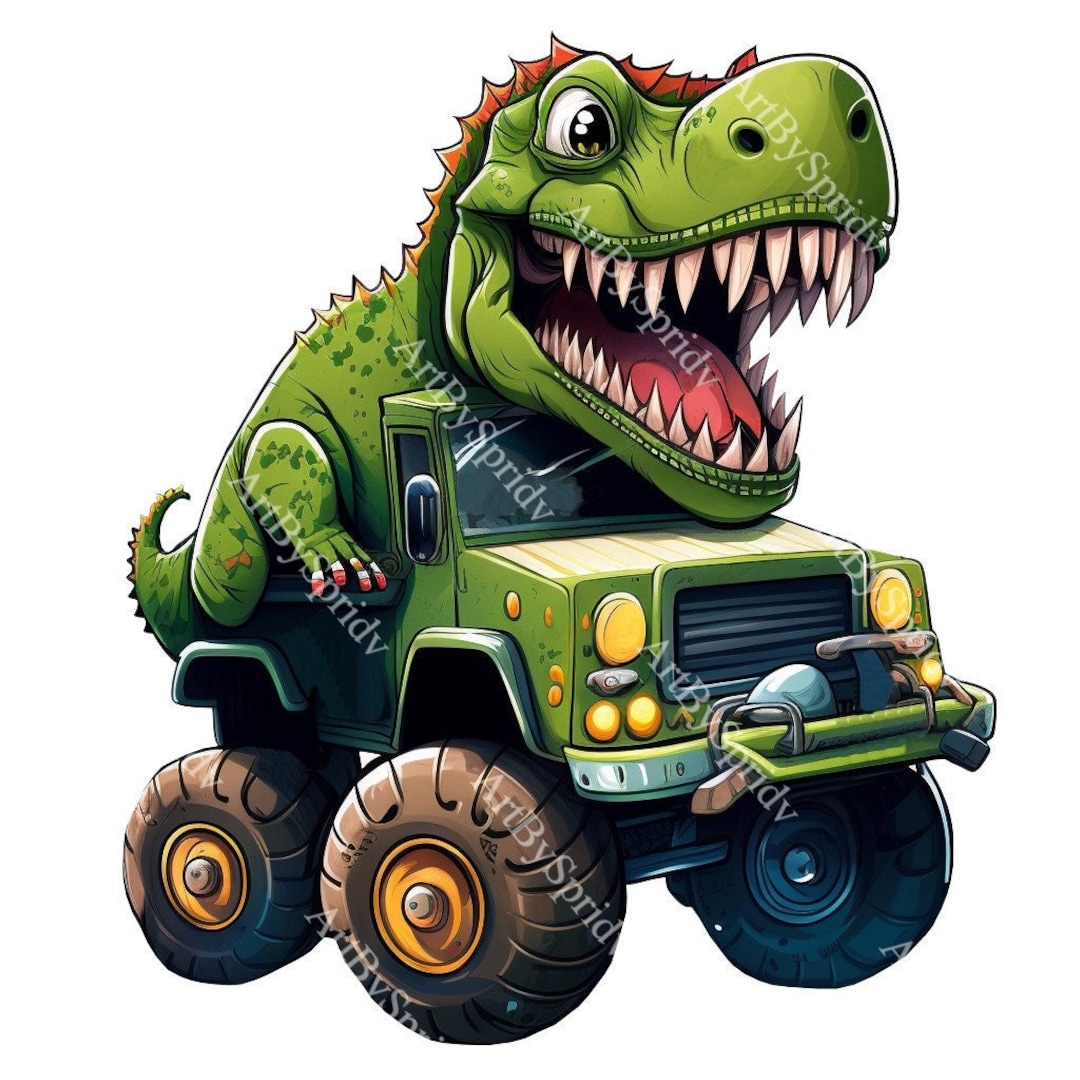 T-rex Dinosaur on Monster Truck Sublimation Clipart, Transparent PNG ...