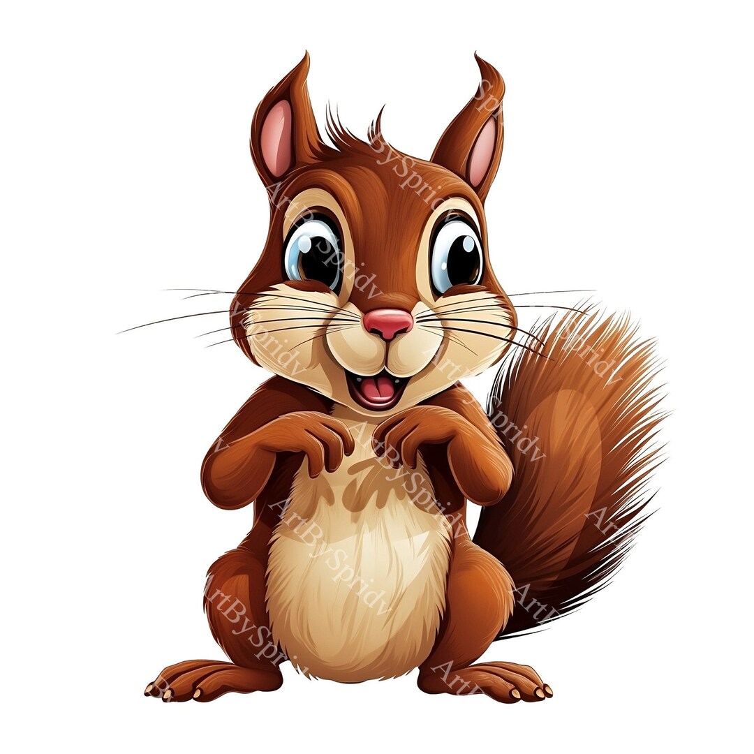 Energetic Cartoon Squirrel Clipart-adorable Woodland Animal Digital ...