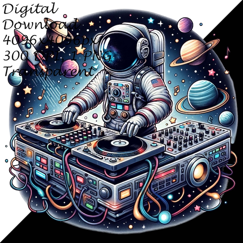 Space DJ Astronaut Digital Art | Cosmic Turntable Design Png|outer ...