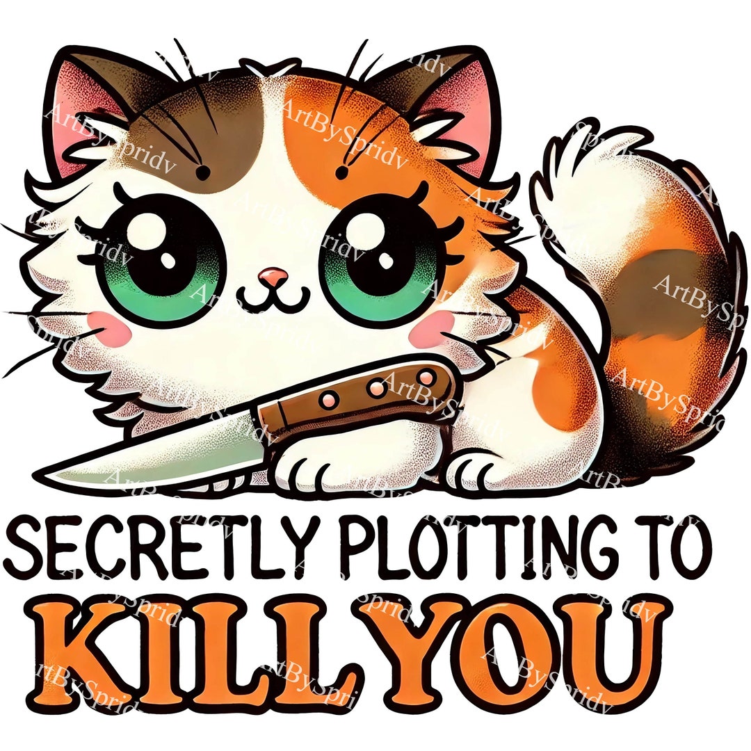 Adorable Calico Cat With Knife PNG Clipart, Cute & Creepy Digital ...