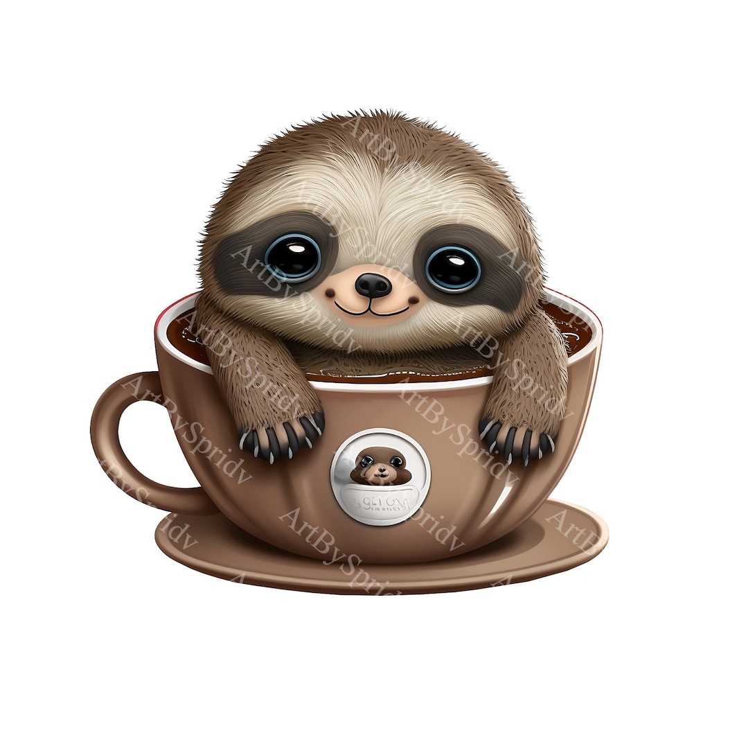 Sloth With Cup Hot Cocoa or Coffee PNG Clipart,transparent Animal Lover ...
