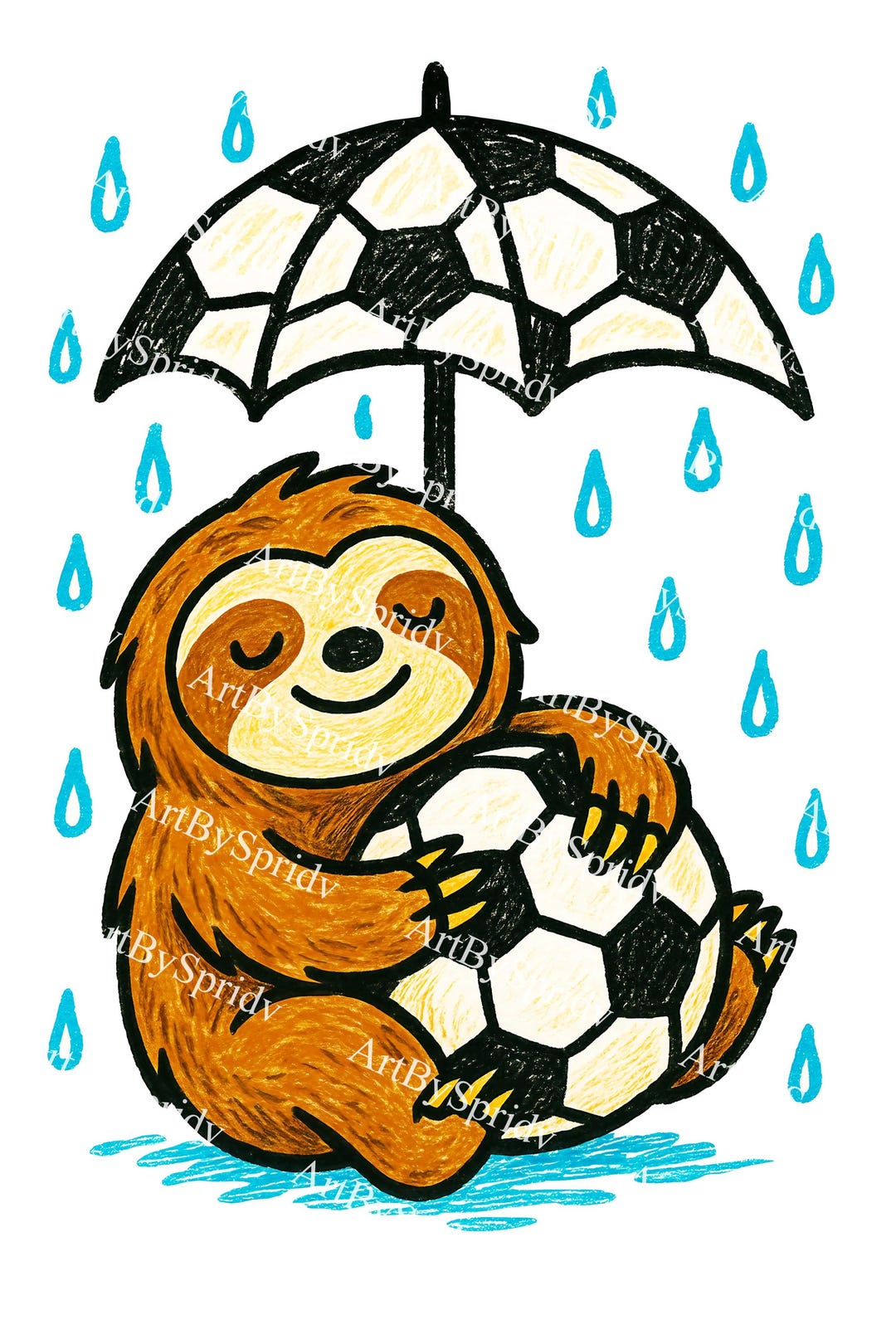 Cute Sloth With Soccer Ball Umbrella Clipart PNG, Rainy Day Animal Art ...