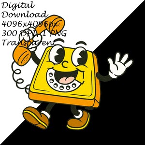Retro Cartoon Yellow Rotary Phone PNG | Vintage Kawaii Telephone ...