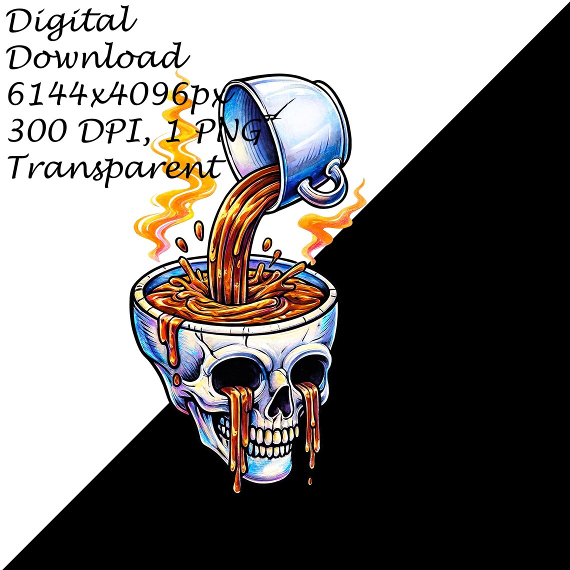 Coffee Skull Clipart PNG, Gothic Caffeine Addict Art, Pour Over Skull ...