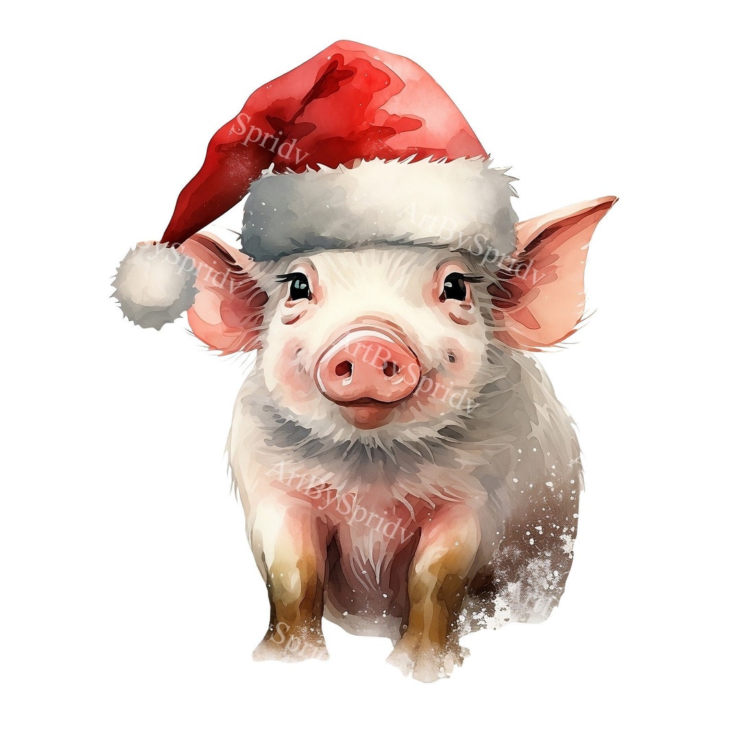 Cute Farm Pig With Christmas Santa Hat Transparent PNG Clipart,kid ...