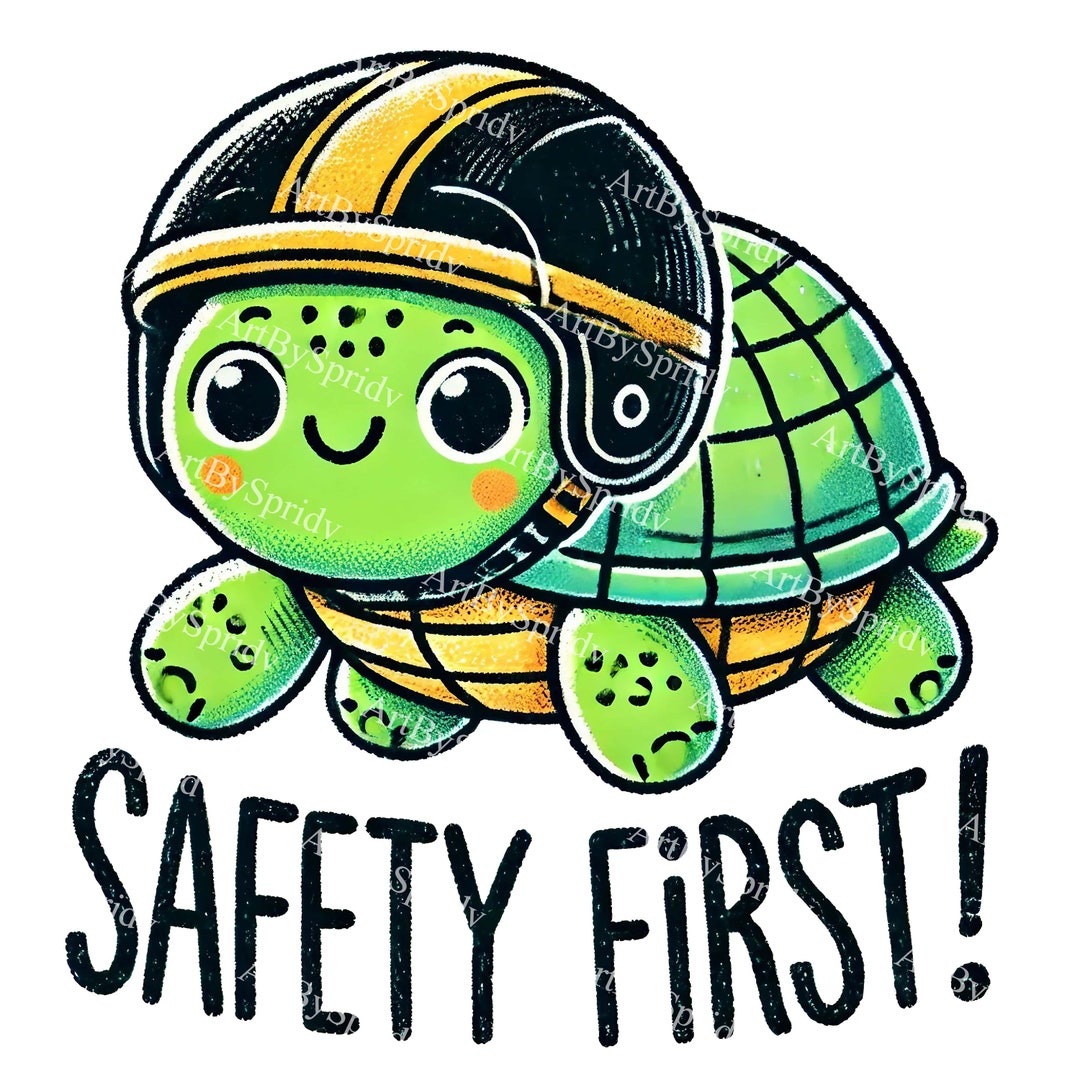 Adorable Turtle PNG Clipart With Safety Helmet, Safety First Message ...