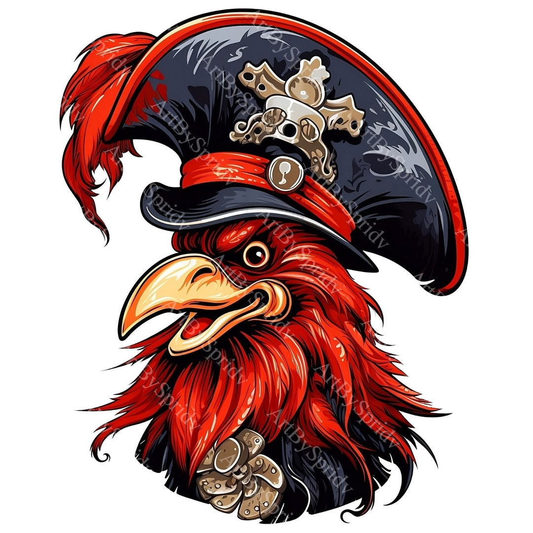 Unique Rooster With Pirate Hat Clipart for DTG, T-shirt, Mug, Tumbler ...