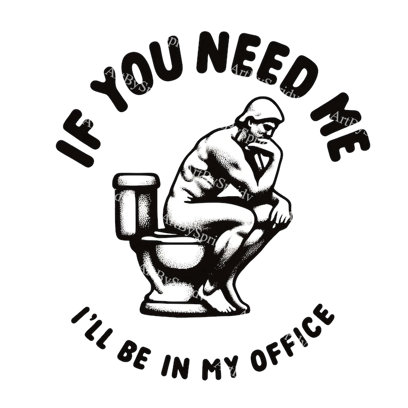 Funny Bathroom Clipart-the Thinker on Toilet-office Wall Humor -PNG ...