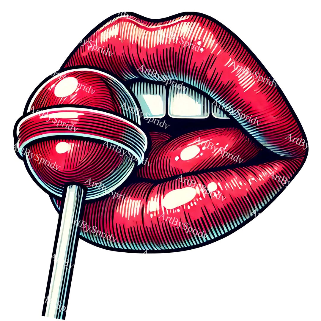 Bold Lips With Lollipop Clipart | Retro Pop Clip Art Transparent PNG ...