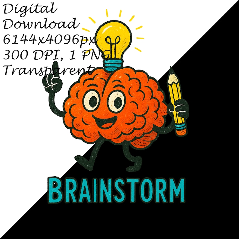 Cute Brainstorm Brain Clipart With Lightbulb and Pencil,creative Brain ...