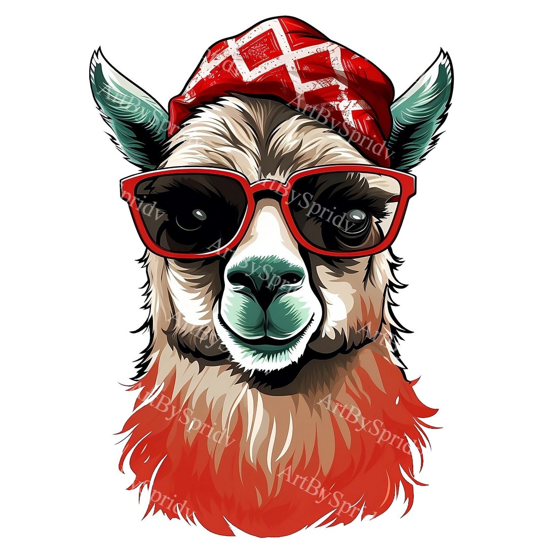 Christmas Llama Clipart With Sunglasses - Festive Alpaca Illustration ...