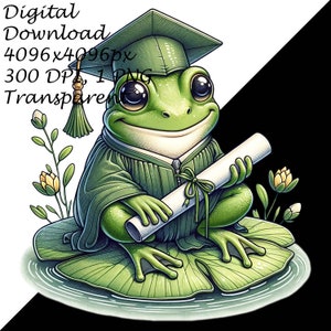 Graduation Frog Clipart - Academic Frog PNG, Transparent Green Frog in ...