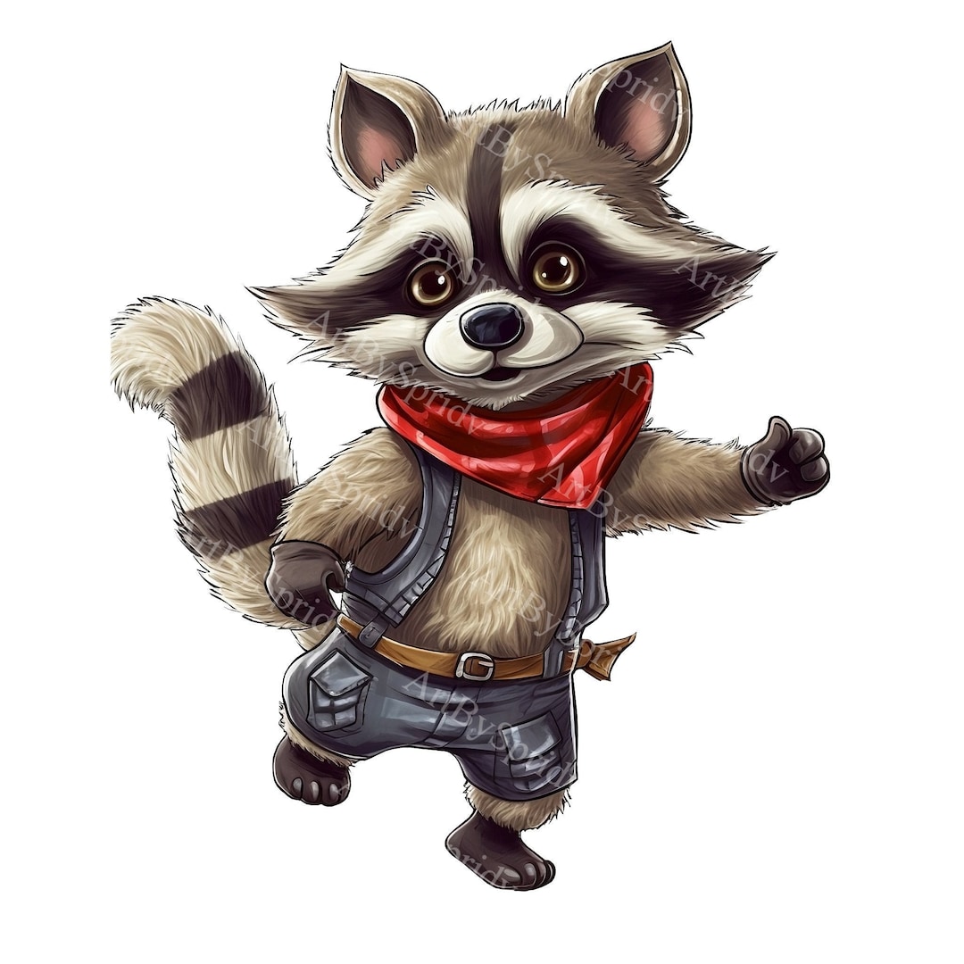 Baby Raccoon PNG Clipart With Bandit Mask & Red Scarf, Cute Woodland ...