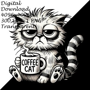 Grumpy Sleepy Coffee Cat PNG Clipart, Funny Tired Kitten With Coffee ...
