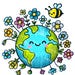 Earth Day With Flowers & Bee PNG Clipart, Cute Planet Clip Art for Eco ...