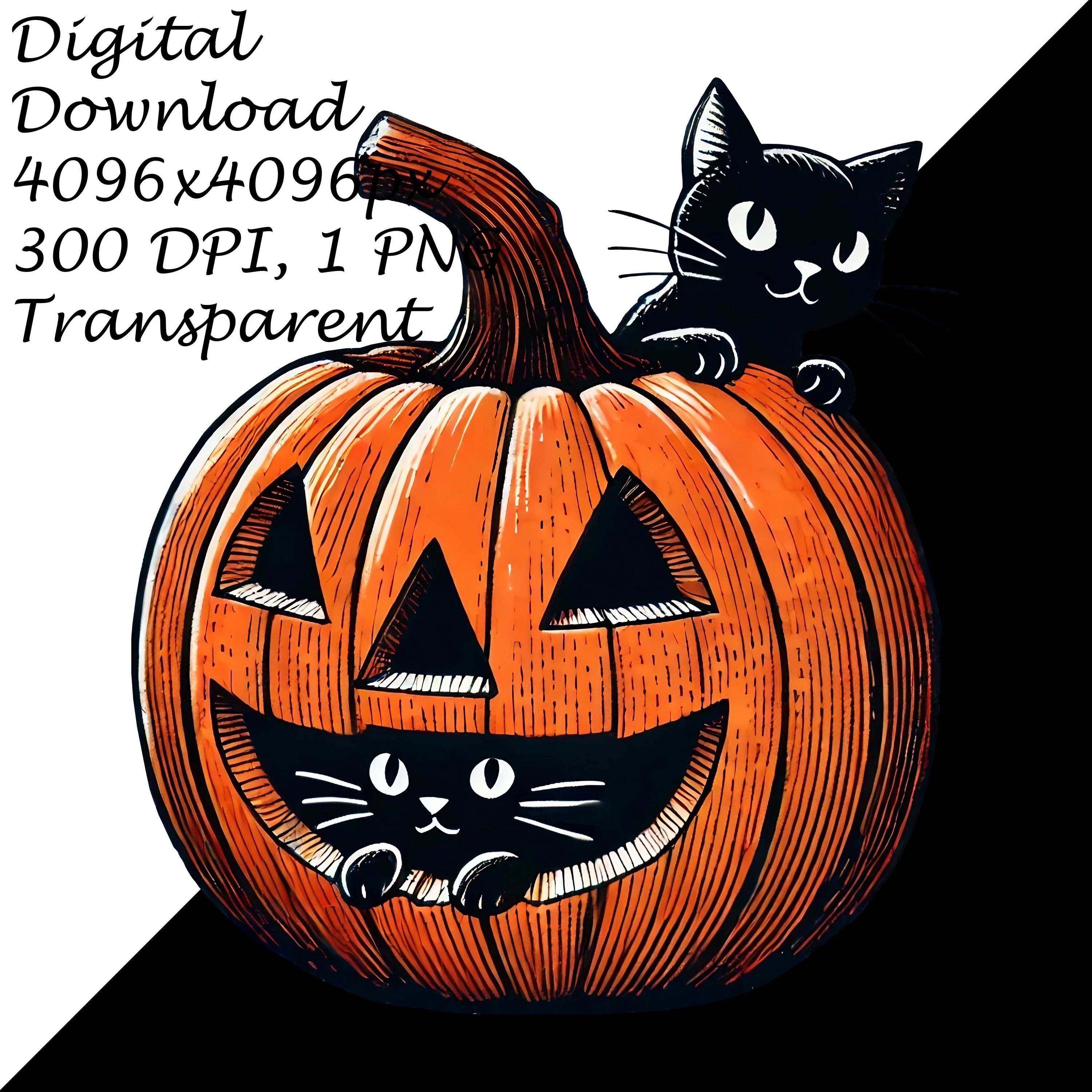 Halloween Two Black Cats Peeking From a Jack-o'-lantern Pumking PNG ...