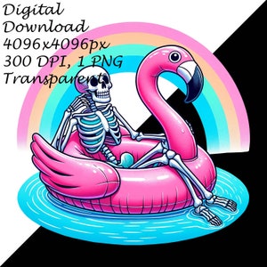 Skeleton Flamingo Pool Float Clipart - Pink Summer Pool Party Decor ...