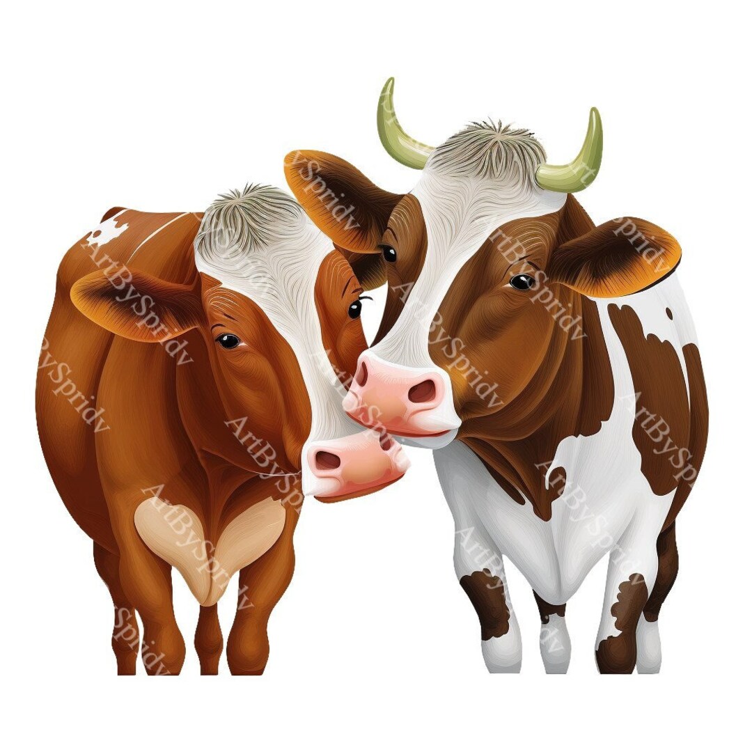 Rustic Farmhouse Digital Clipart Transparent PNG, Two Cows Nuzzling ...