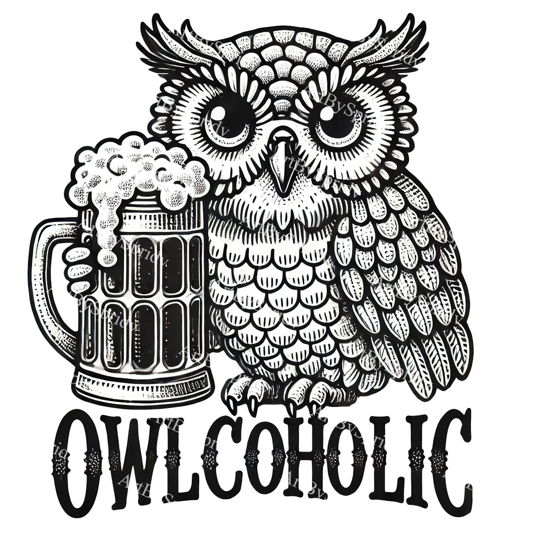 Vintage Owlcoholic Owl Holding Beer Mug PNG Clipart,retro Illustration ...