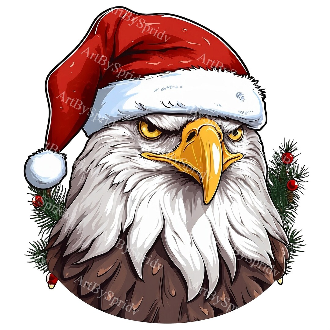 Christmas Eagle Clipart - Bald Eagle in Santa Hat PNG, Festive ...