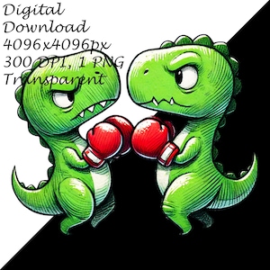 Boxing Dinosaur Cartoon Clipart, Funny Dino Duel Transparent PNG, Cute ...