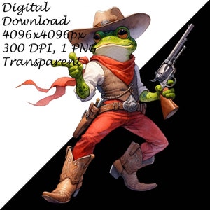 Watercolor Cowboy Frog Clipart - Western Anuran With Revolver Gun Png ...