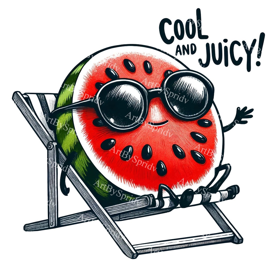 Whimsical Watermelon Beach Clipart | Trendy Summer Fruit Illustration ...