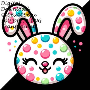 Easter Bunny Face Clipart Polka Dot Pattern, Digital PNG for DTG T ...