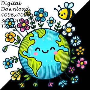 Earth Day With Flowers & Bee PNG Clipart, Cute Planet Clip Art for Eco ...