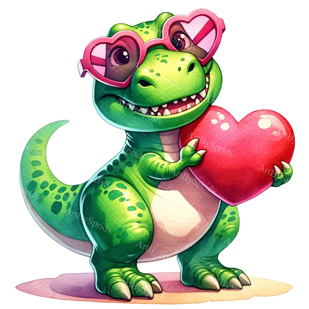 Valentine's Day T-rex Clipart: Smiling Dinosaur With Heart & Sunglasses ...