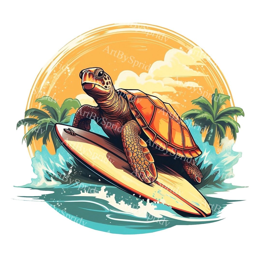 Turtle Riding Surfboard Transparent PNG Clipart, Kid/adult Digital ...