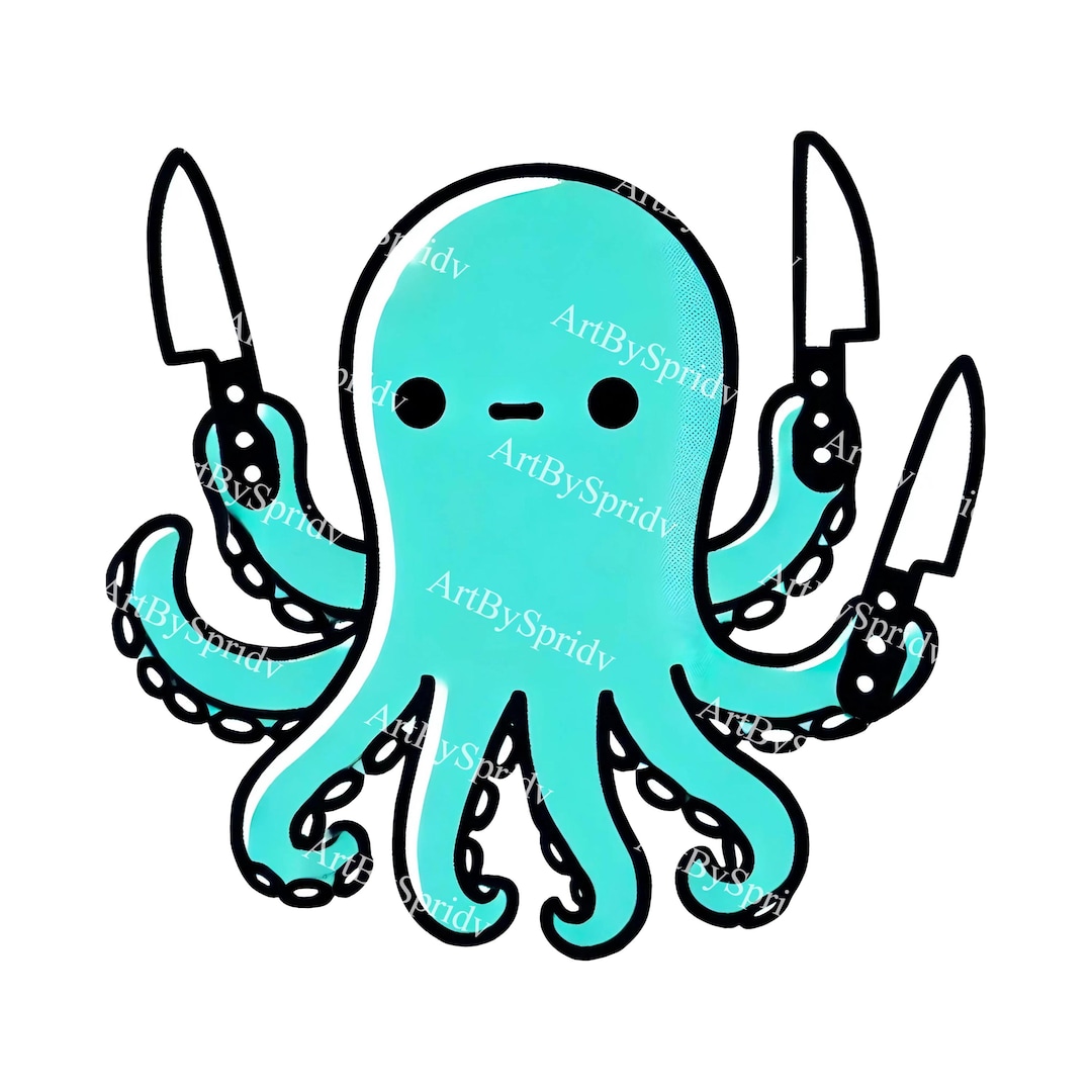 Kawaii Octopus With Knives PNG Clipart, Cute Sea Illustration Digital ...