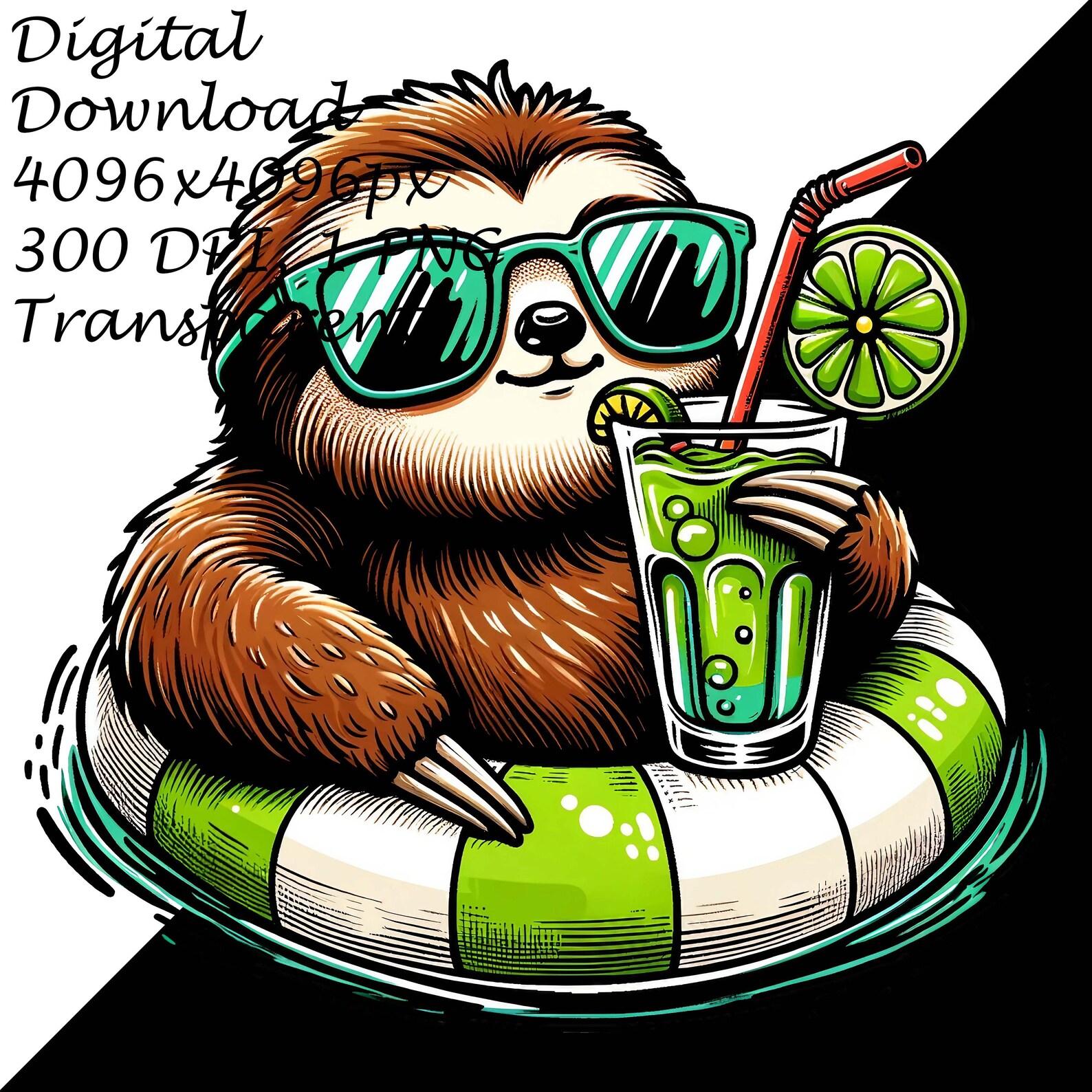 Sloth Relaxing on Inflatable Ring Digital Clipart Tropical Vacation ...
