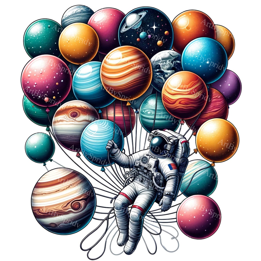 Astronaut & Planets Balloons Clipart - Space Theme Digital PNG for T ...
