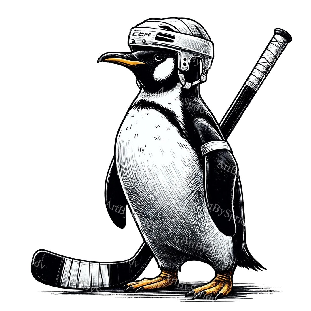 Hockey Penguin Clipart - Digital Download, Ice Hockey Sublimation ...