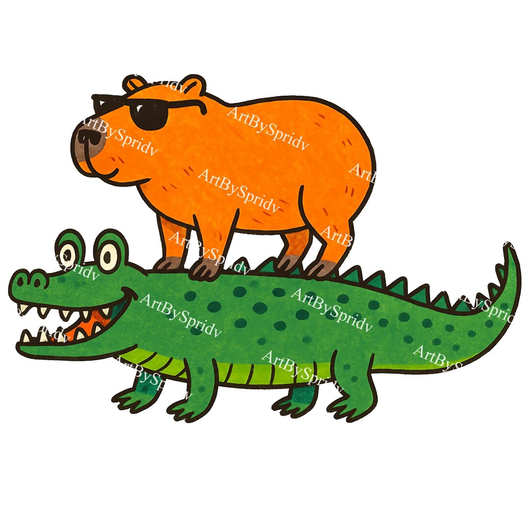 Capybara Riding Crocodile PNG | Cool Animal Clipart With Sunglasses ...