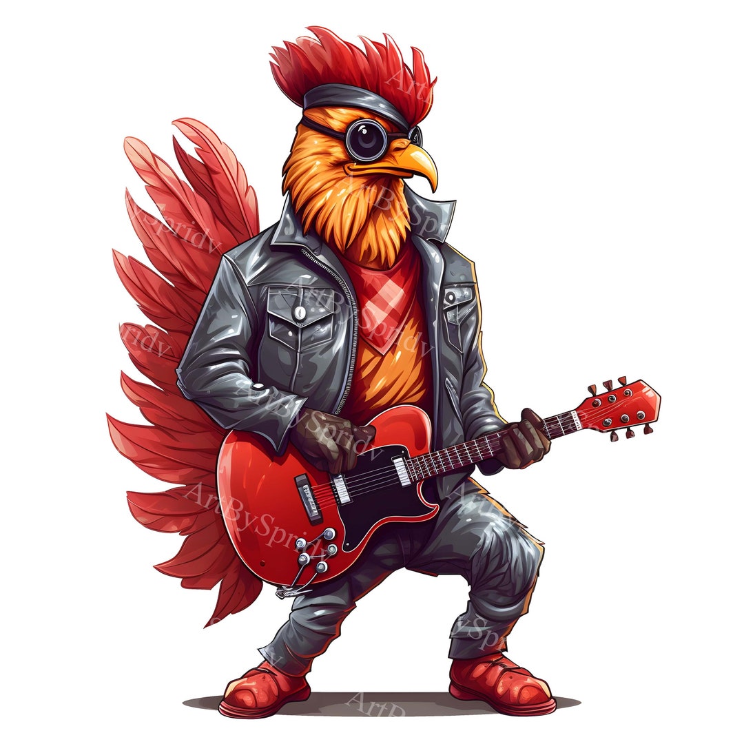 Cool Rockstar Rooster PNG Clipart, Digital Bird With Electric Guitar ...