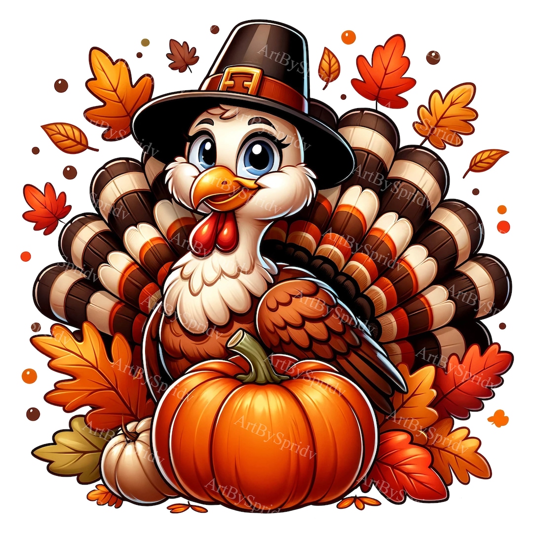 Thanksgiving Turkey Clipart - Cartoon Turkey With Pumpkin, Pilgrim Hat ...