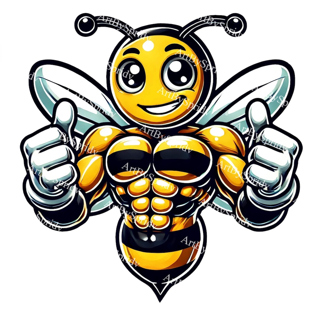 Strong Muscular Bee Digital PNG Clipart,fitness Mascot Illustration ...