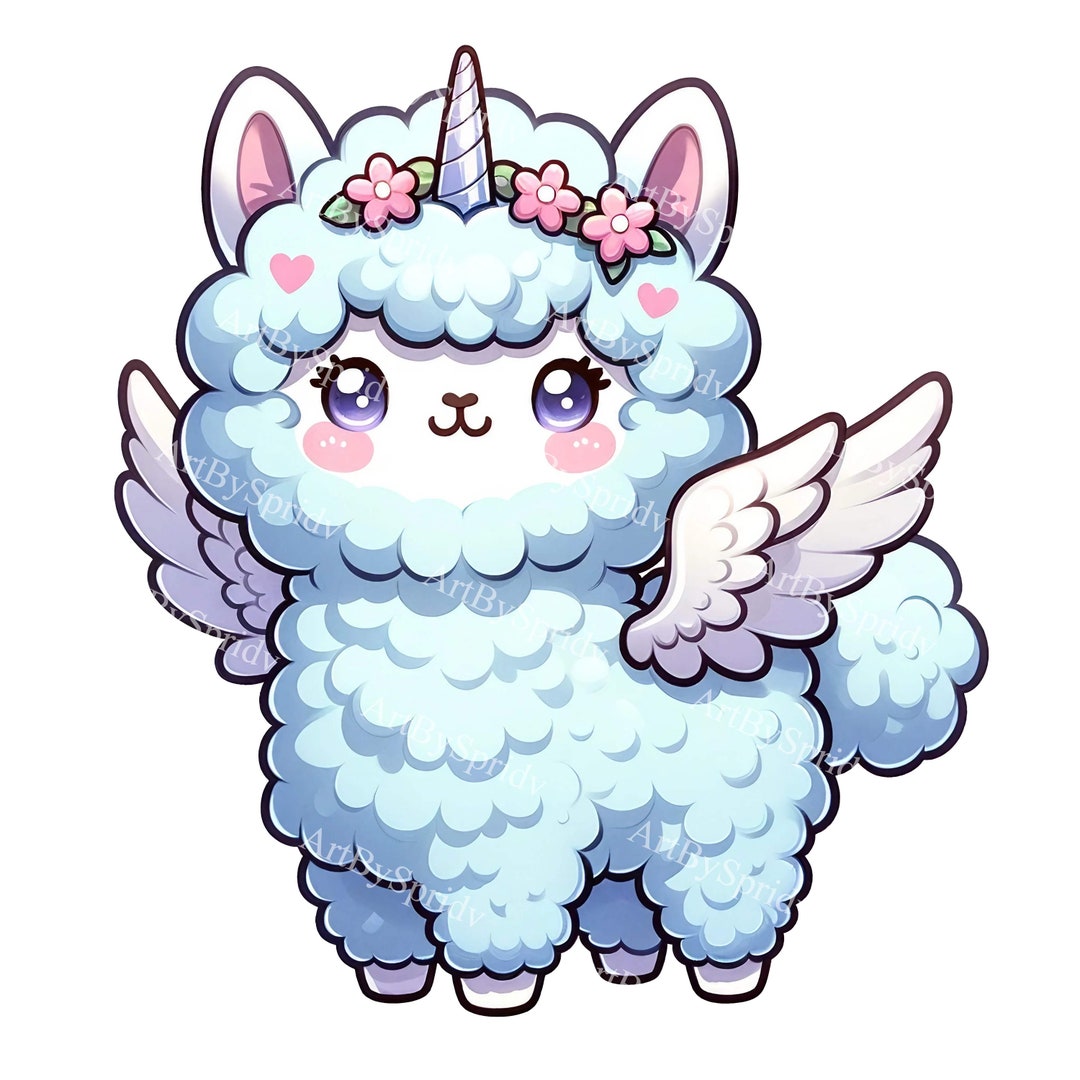 Whimsical Alpaca Clipart With Unicorn Horn and Wings - Transparent Clip ...