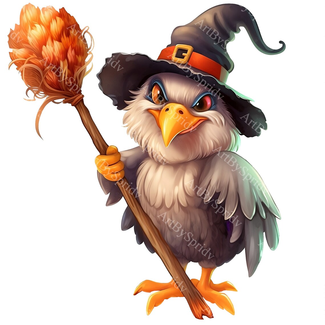 Spooky Witch Chicken With Broomstick PNG Clipart, Halloween Bird in ...