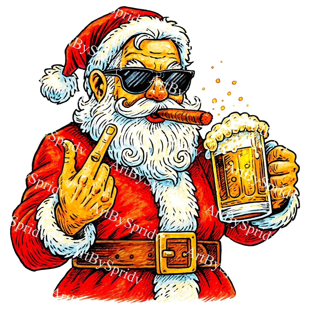 Rude Santa Middle Finger Beer PNG, Funny Retro Christmas Sublimation ...