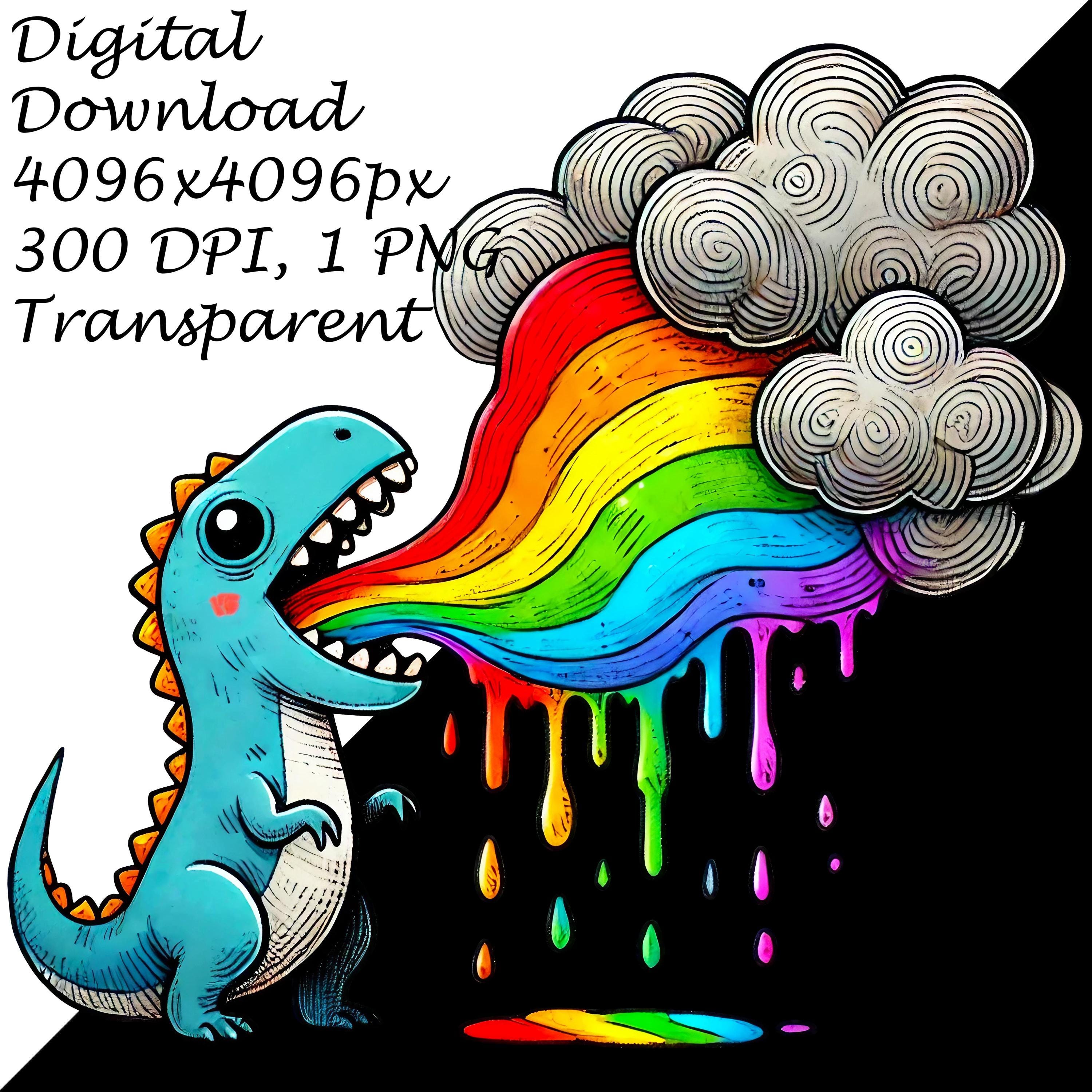 Dinosaur Breathing Rainbow to Cloud PNG Clipart,cute T-rex Dino ...