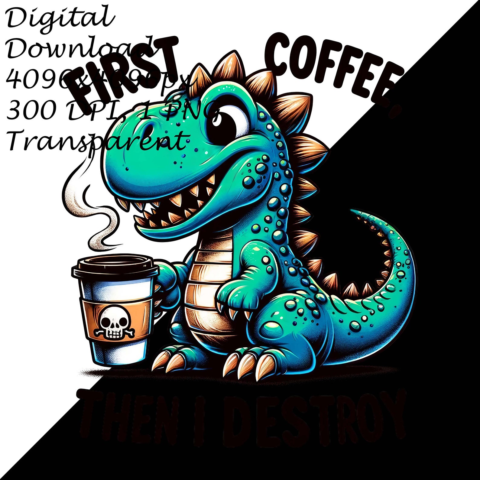 Cute Dinosaur Coffee PNG Clipart: Dino Design for Crafters&printable ...