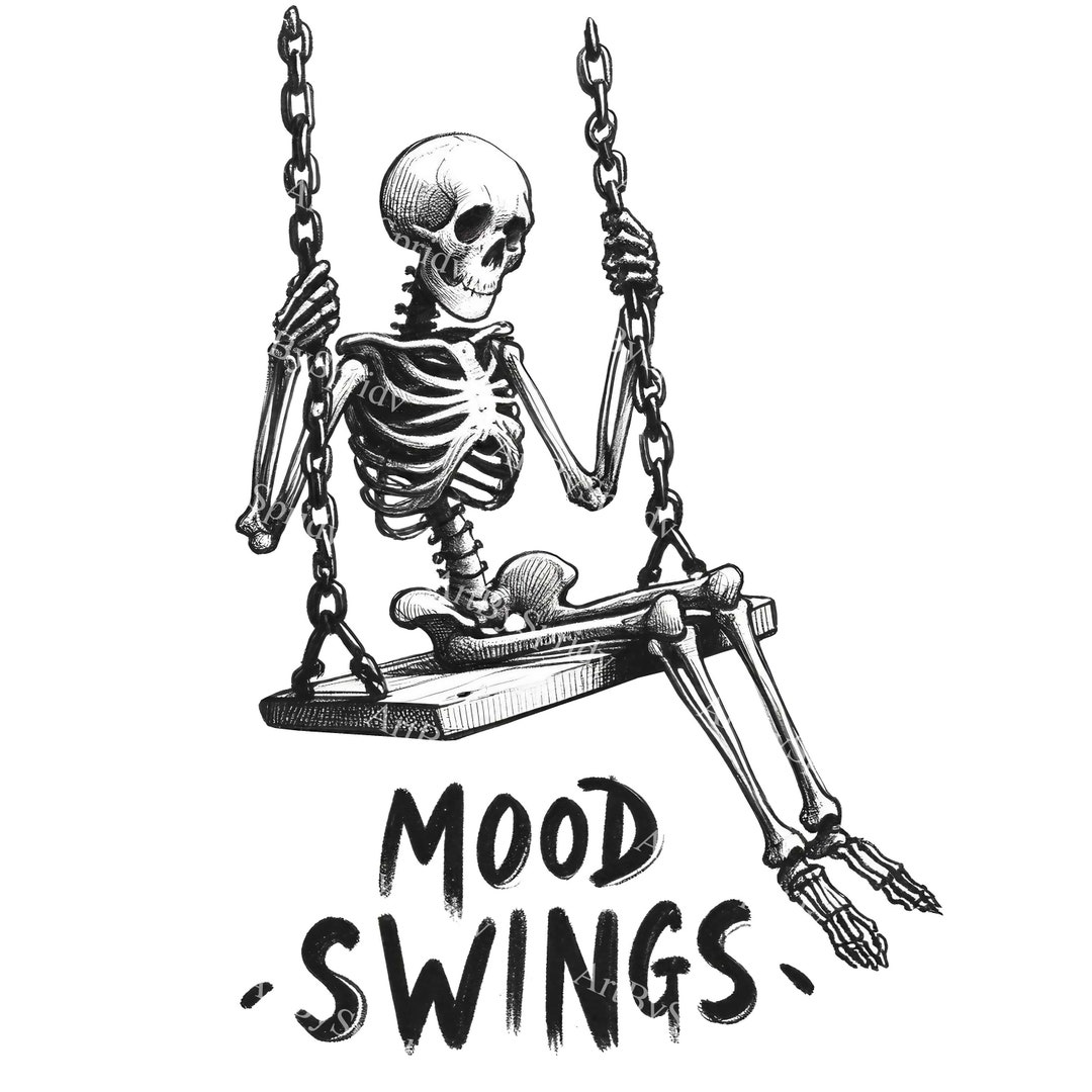 Spooky Swinging Skeleton Clipart, Mood Swings Graphic, Halloween ...