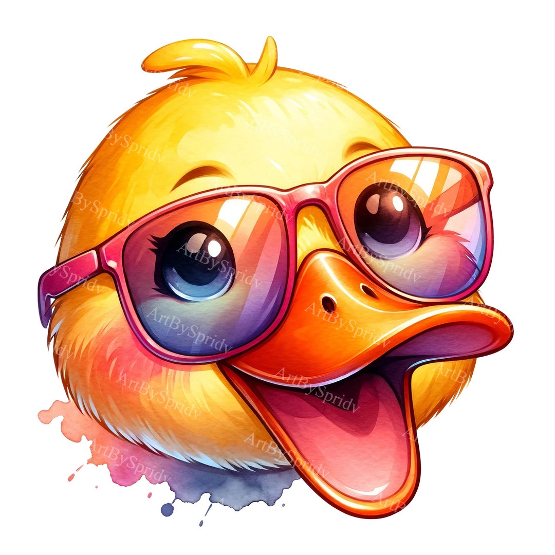 Charming Cartoon Duck Clipart With Glasses | Vibrant Watercolor ...