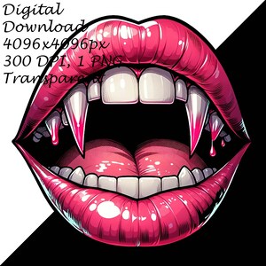 Vampire Lips With Fangs Clipart | Dripping Blood Digital PNG | Gothic ...