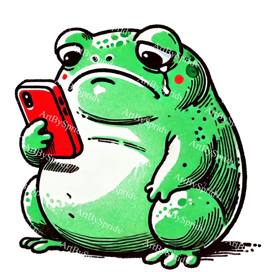 Frog Holding Smartphone Download Clipart PNG - Cute Illustration, Funny ...