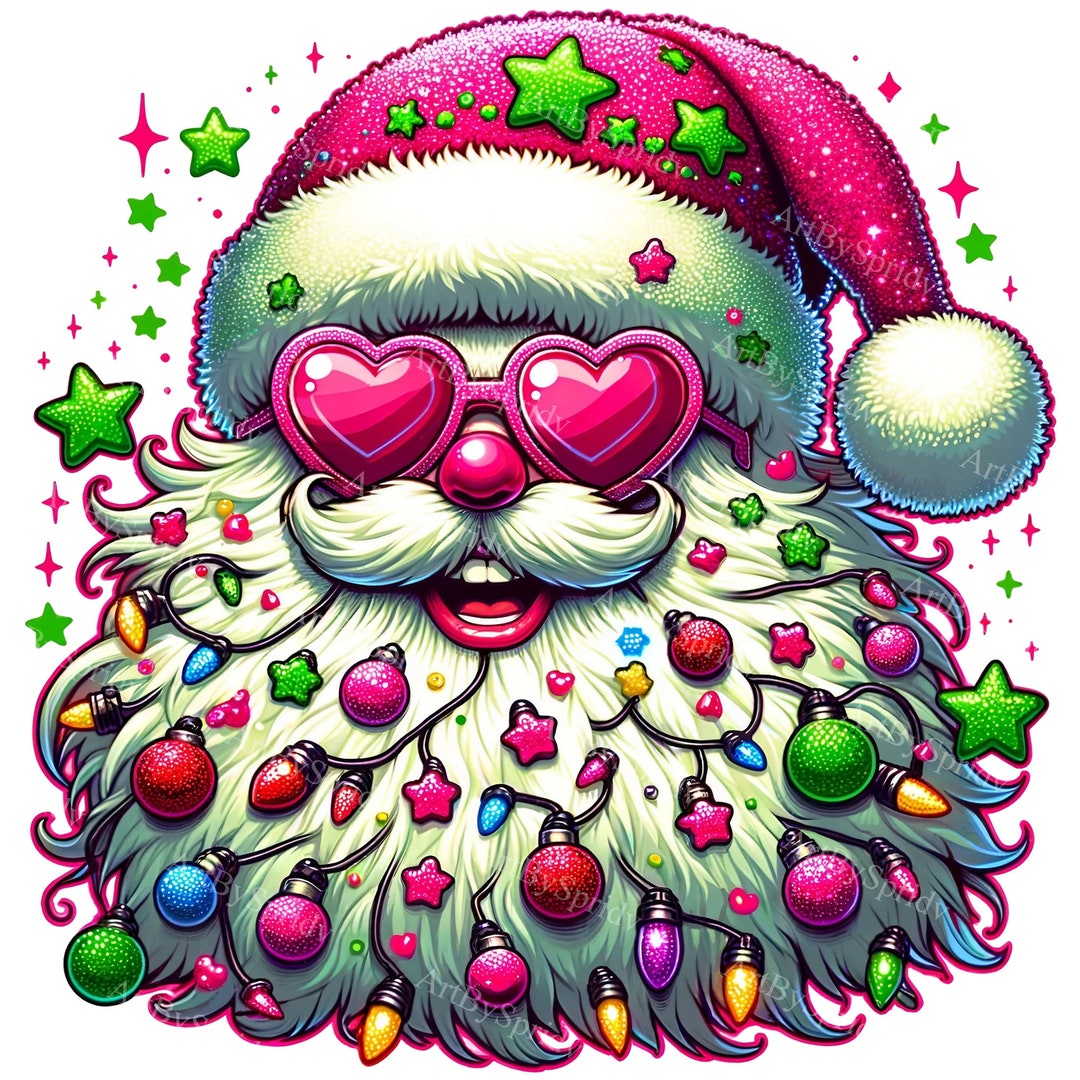 Festive Beard Santa Digital Clipart, Christmas Lights & Decorative ...